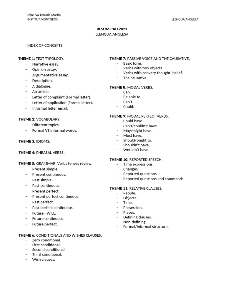 Llengua Anglesa, Resum | PDF | Verb | Solar System