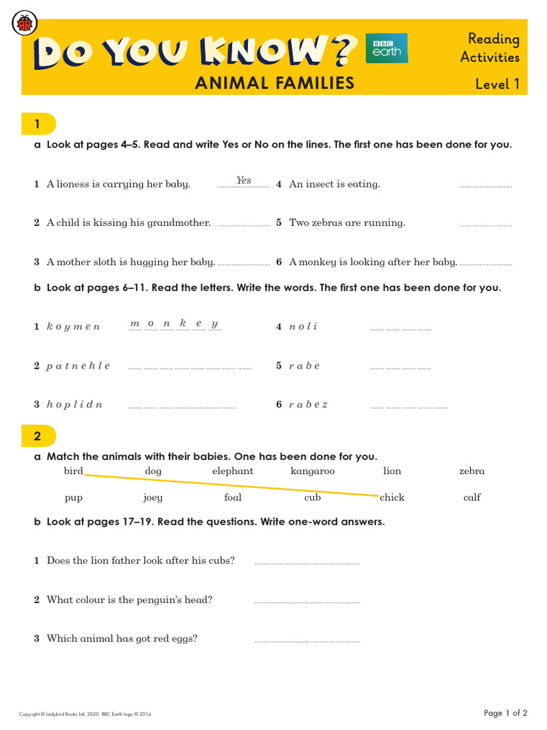 Animal Families Reading Activities | PDF | Zoology