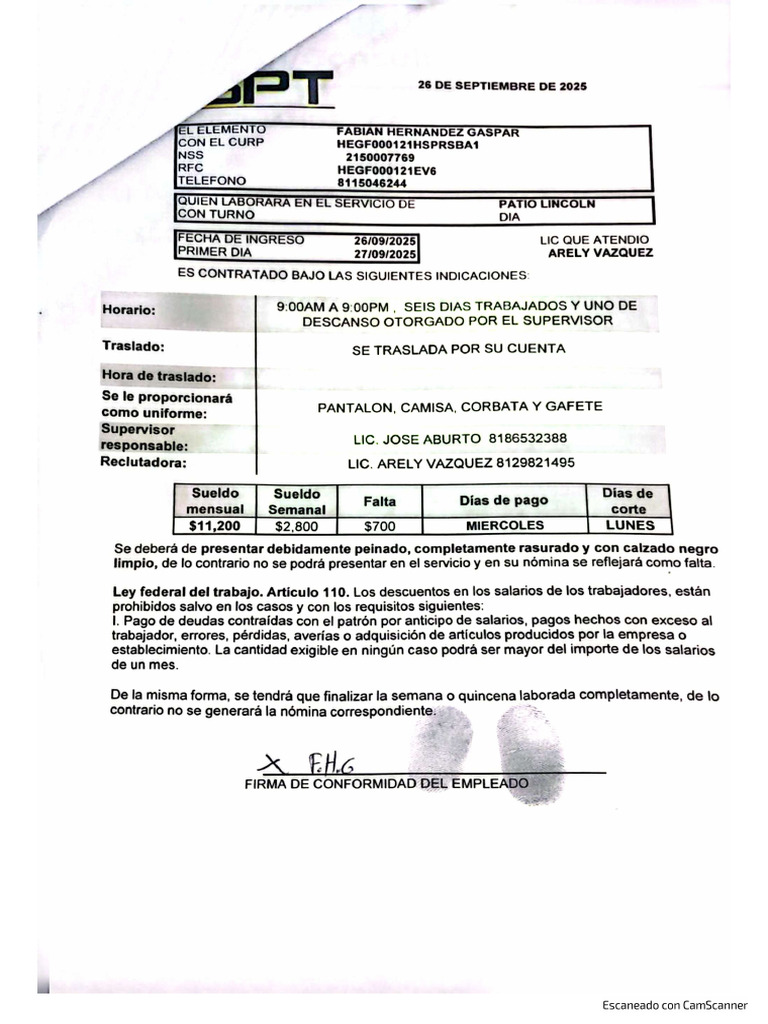 Ingresos de Personal Ejemplo | PDF
