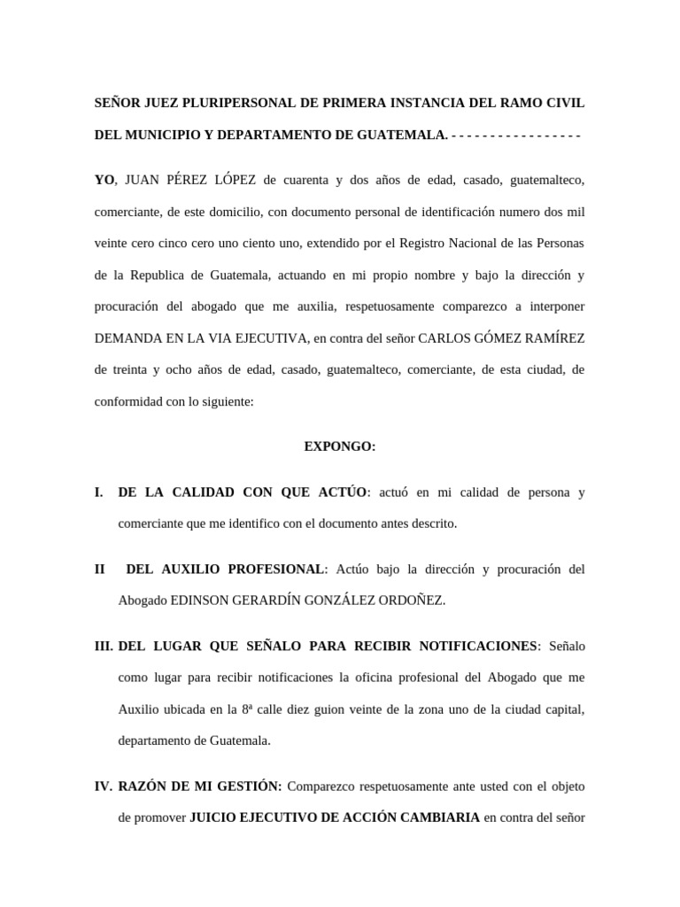 V1-Demanda de Juicio Ejecutivo Clinica Civil | PDF | Demanda judicial ...