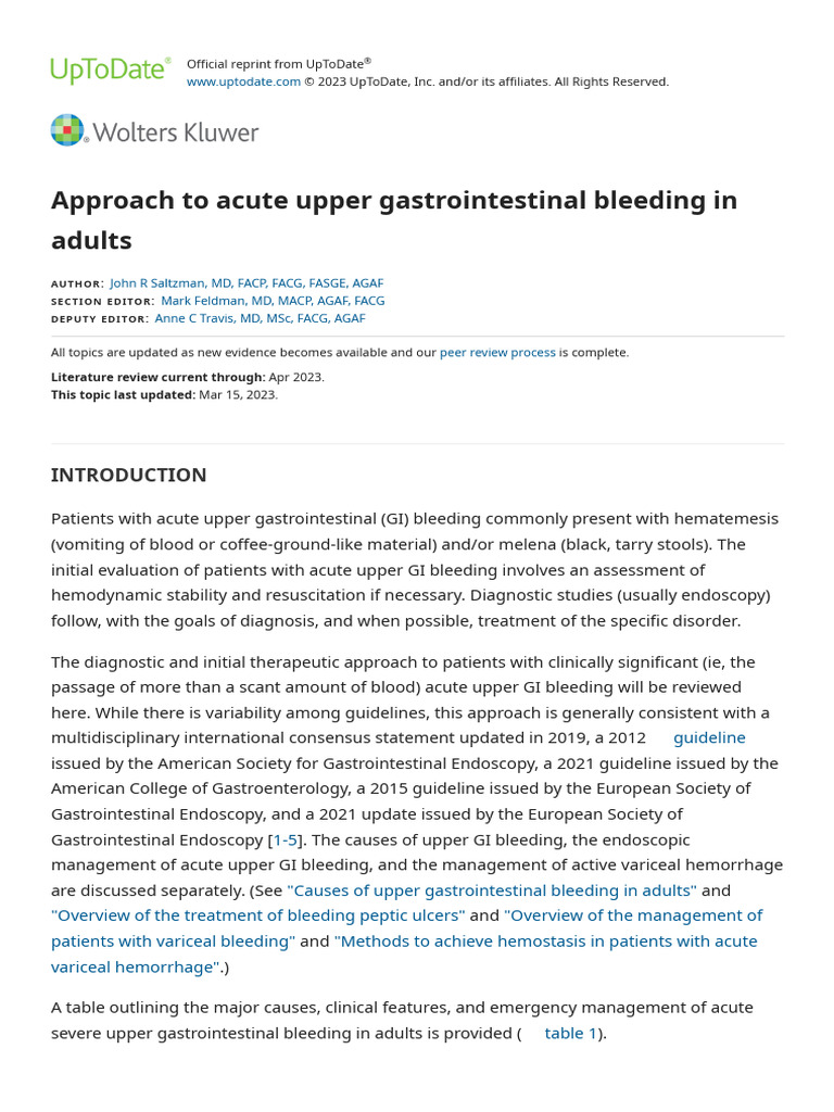 Approach To Acute Upper Gastrointestinal Bleeding in Adults - UpToDate ...