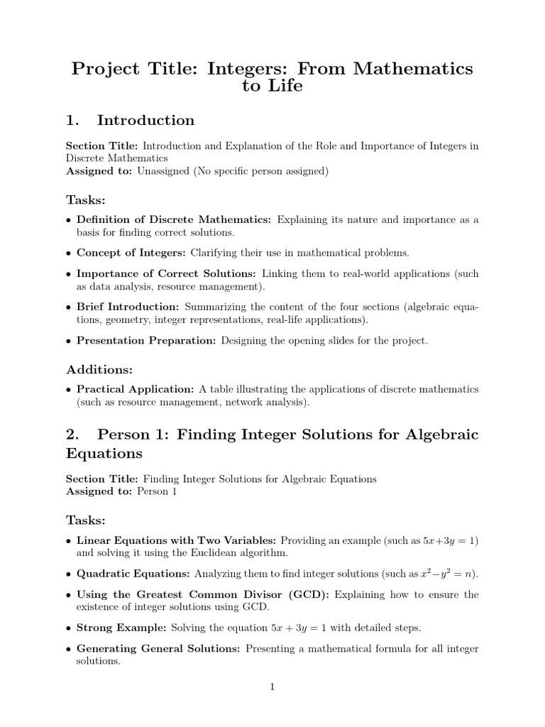 Integers Project Outline | PDF | Equations | Key (Cryptography)