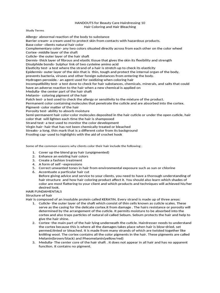 HANDOUTS Hair Color and Hair Styling and Make Up | PDF | Epidermis | Skin
