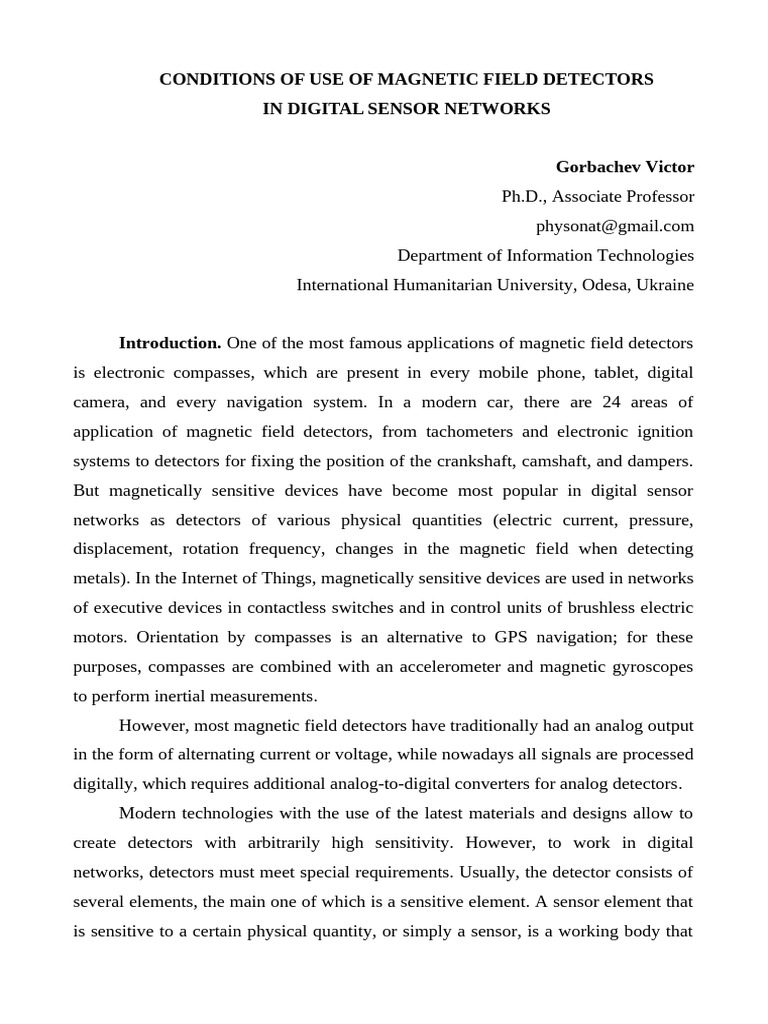 Magnetic Field Detectors in Digital Networks | PDF | Sensor | Detector ...