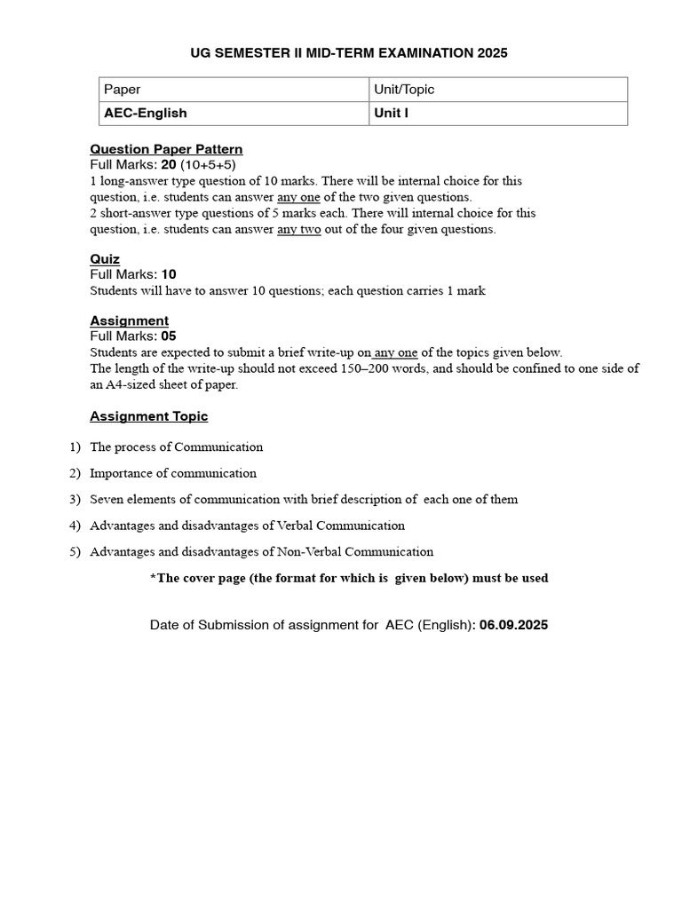 AEC Assignment Format | PDF