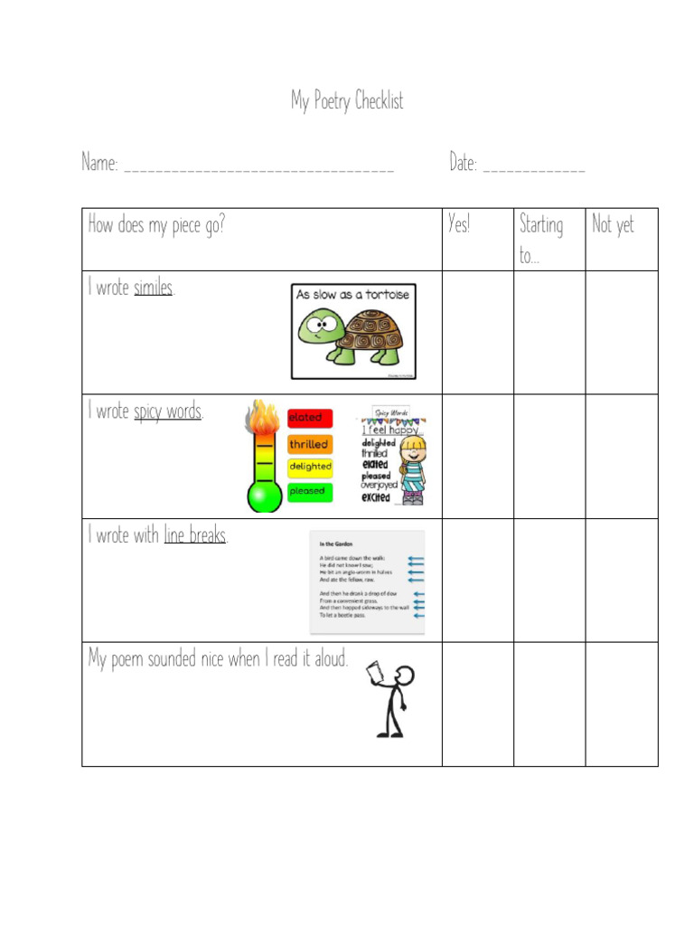 Poetry Writing Self-Assessment Checklist | PDF