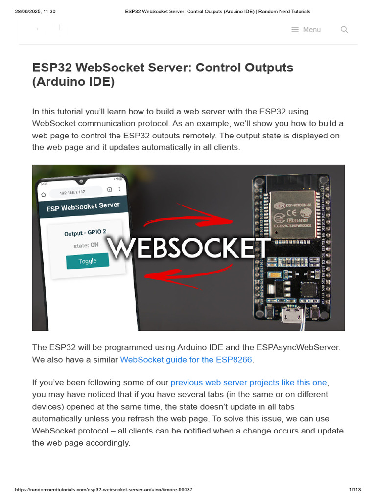 ESP32 WebSocket Server - Control Outputs (Arduino IDE) - Random Nerd Tutorials | PDF | World ...