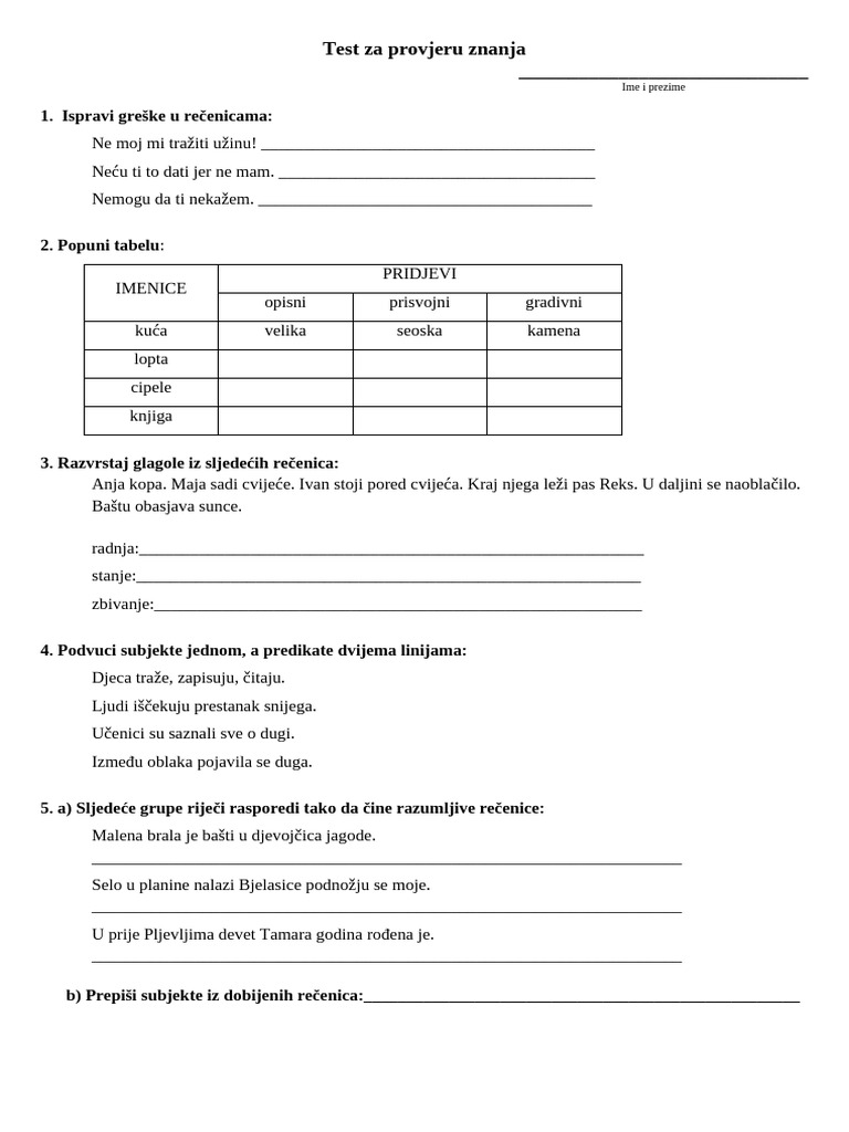 Pridjevi, Glagoli, Imenice | PDF