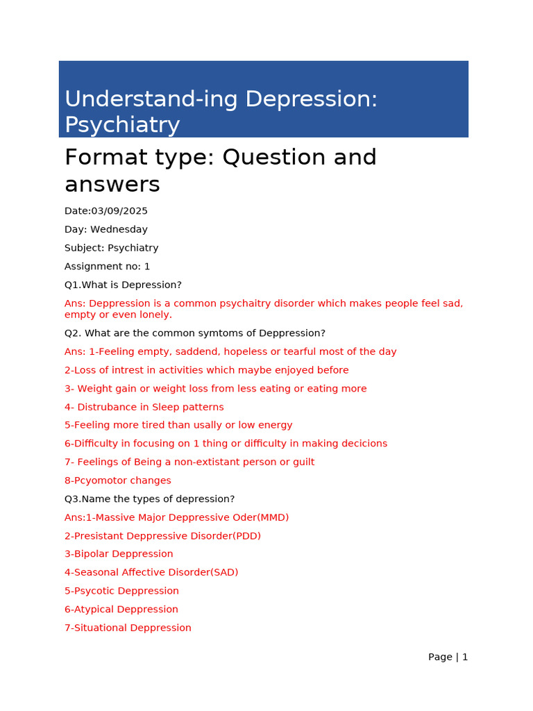 Understanding Deppression Question and Answers | PDF | Major Depressive ...