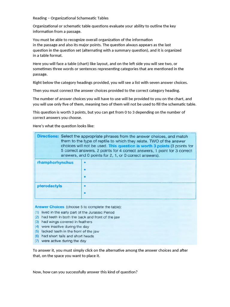 Mastering Organizational Tables in Reading | PDF | Question