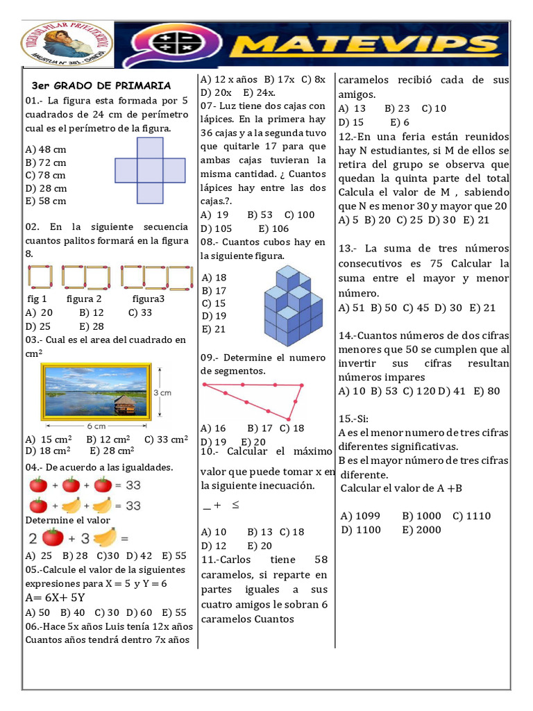 Preguntas de Matemáticas para 3er Grado | PDF | Formas geométricas ...