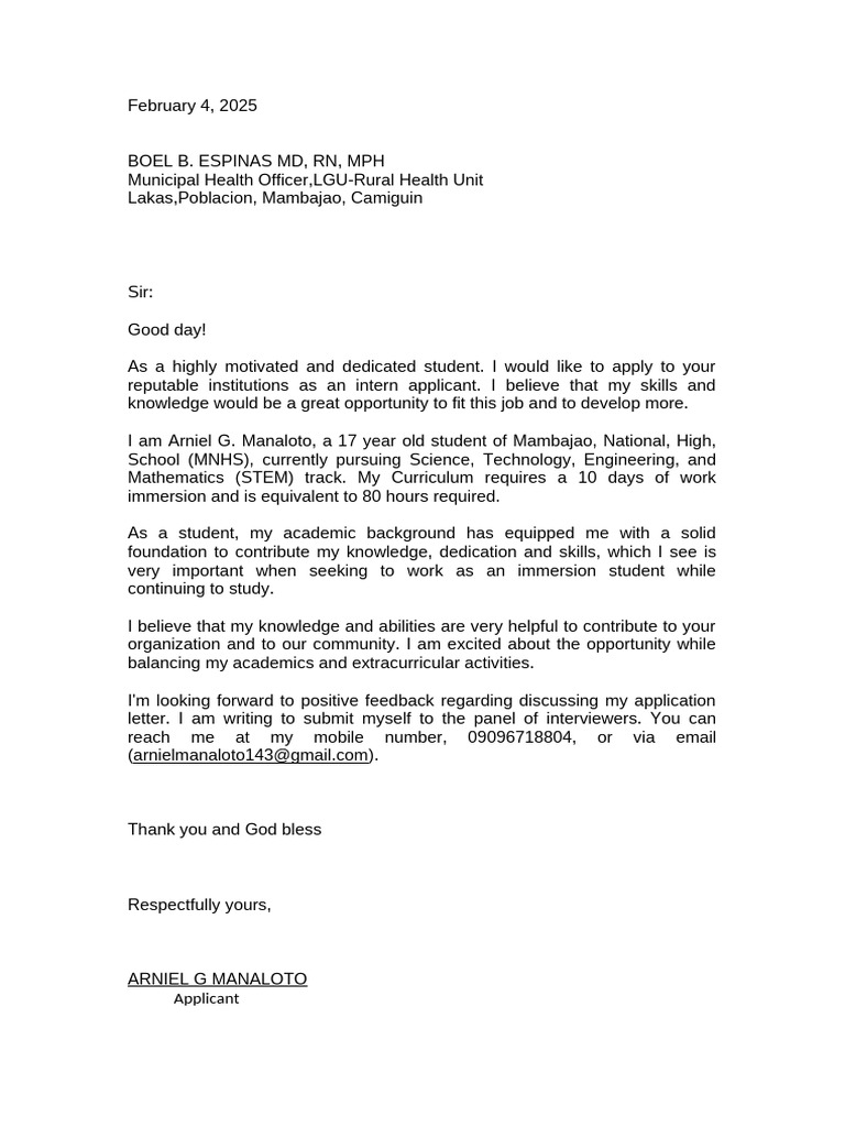 Application Letter 1 | PDF