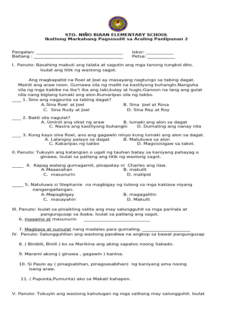 FILIPINO Q3 PT Grade-2-DONE | PDF