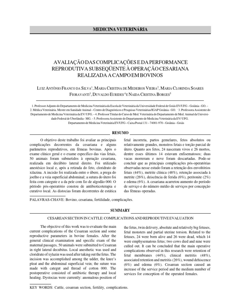 Avaliacao Das Complicacoes e Da Performa | PDF | Gravidez | Medicina Veterinária