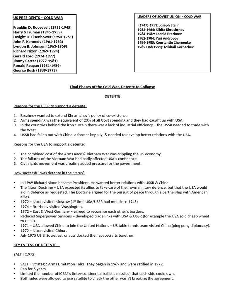 End of The Cold War Summary Notes | PDF | Cold War | Soviet–Afghan War