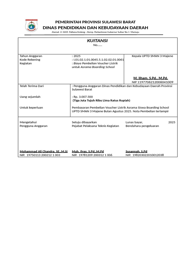 Nota Listrik Agustus 2025 | PDF