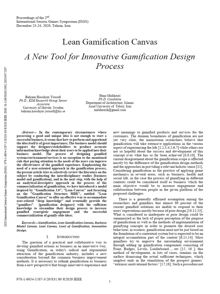 Lean Gamification Canvas A New Tool For Innovative Gamification Design ...