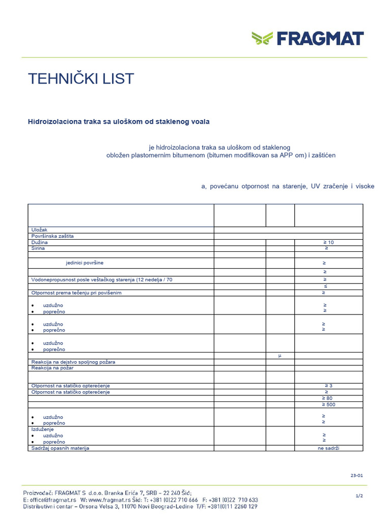 KONDOR V4 Tehnicki List | PDF