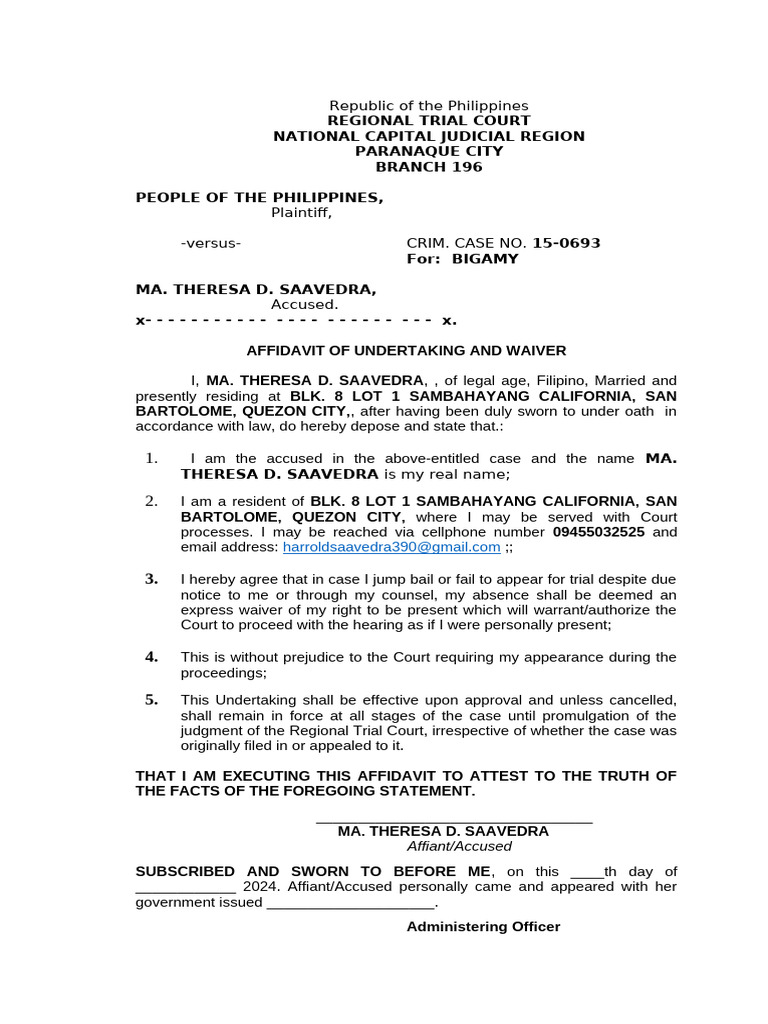 Affidavit of Voluntary Surrender | PDF