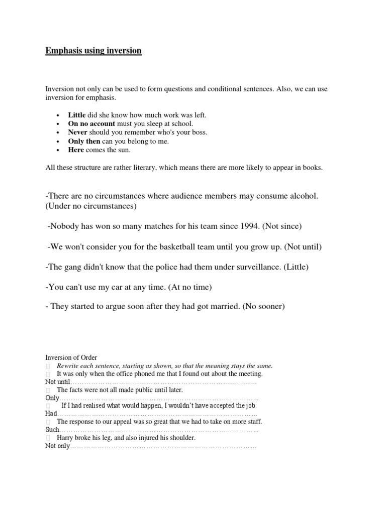 Emphasis Using Inversion Pdf Ellipsis Sentence Linguistics