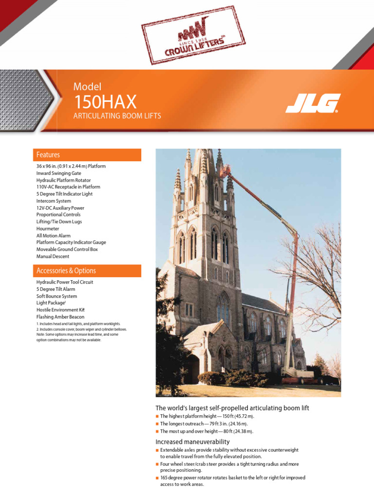 JLG 150HAX Boom Lift Specifications | PDF | Vehicles | Motor Vehicle