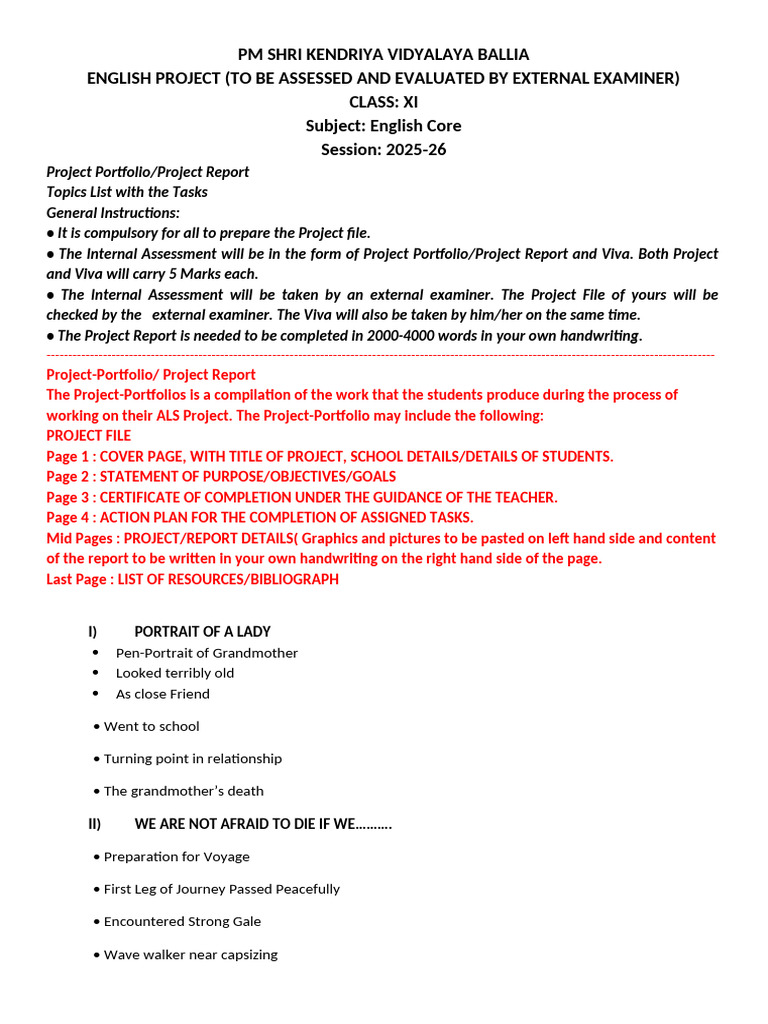 Class XI English Project Guidelines | PDF