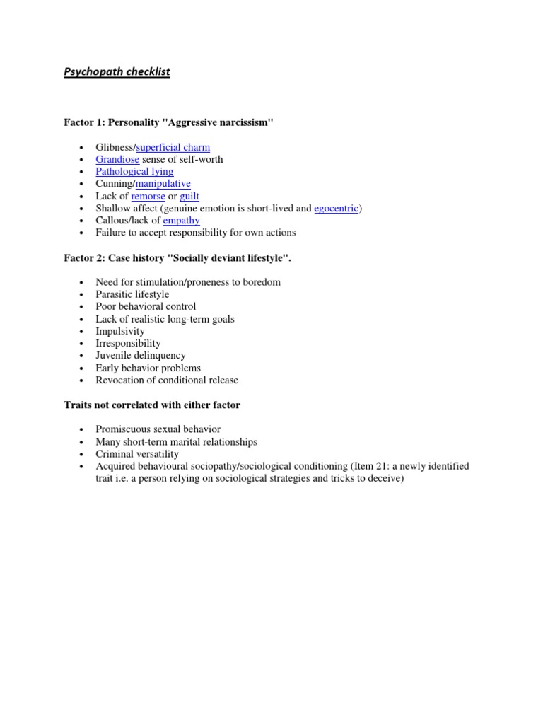 Psychopath Checklist | PDF