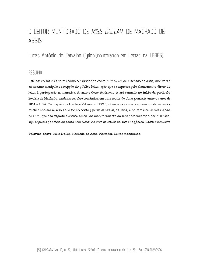 2020 CYRINO - O Leitor Monitorado de Miss Dollar | PDF | Contos | Narrativa
