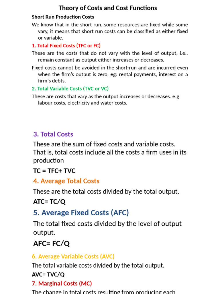 Short Run Costs and Functions Explained | PDF | Average Cost | Profit ...