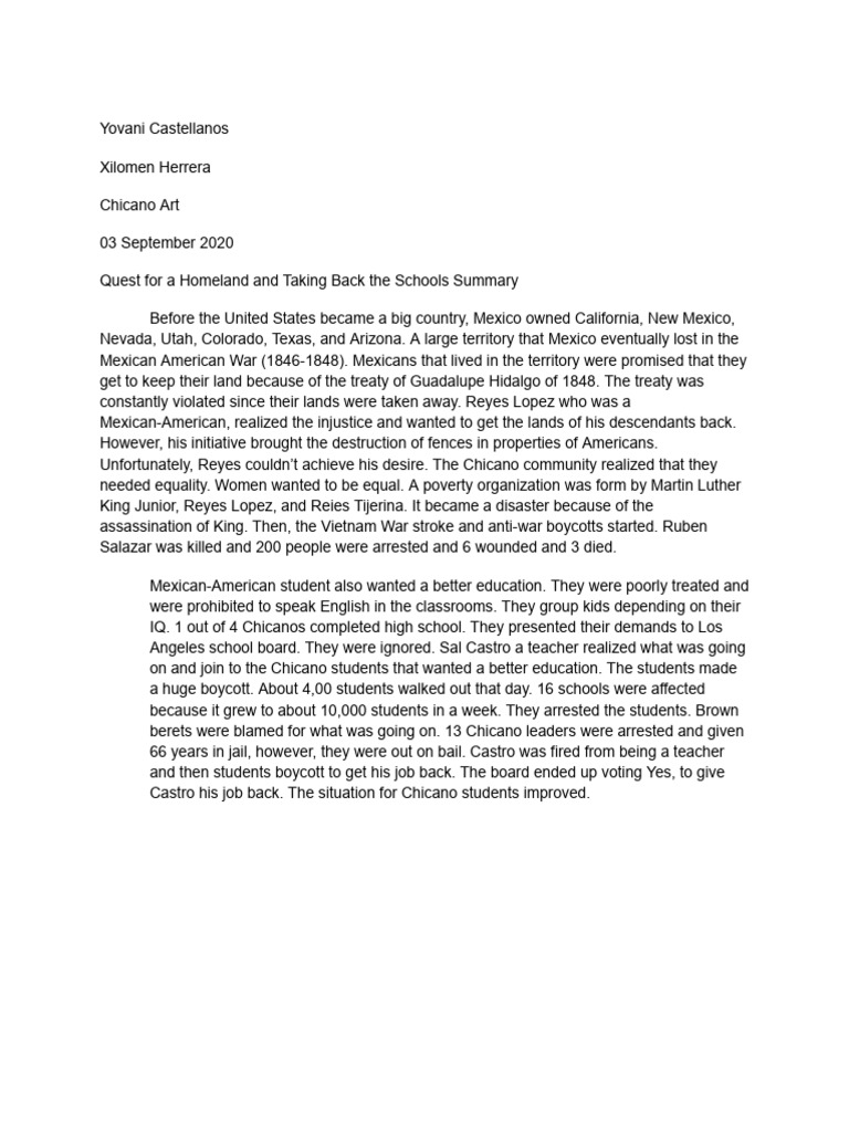 Chicano Movement: Education and Land Rights | PDF