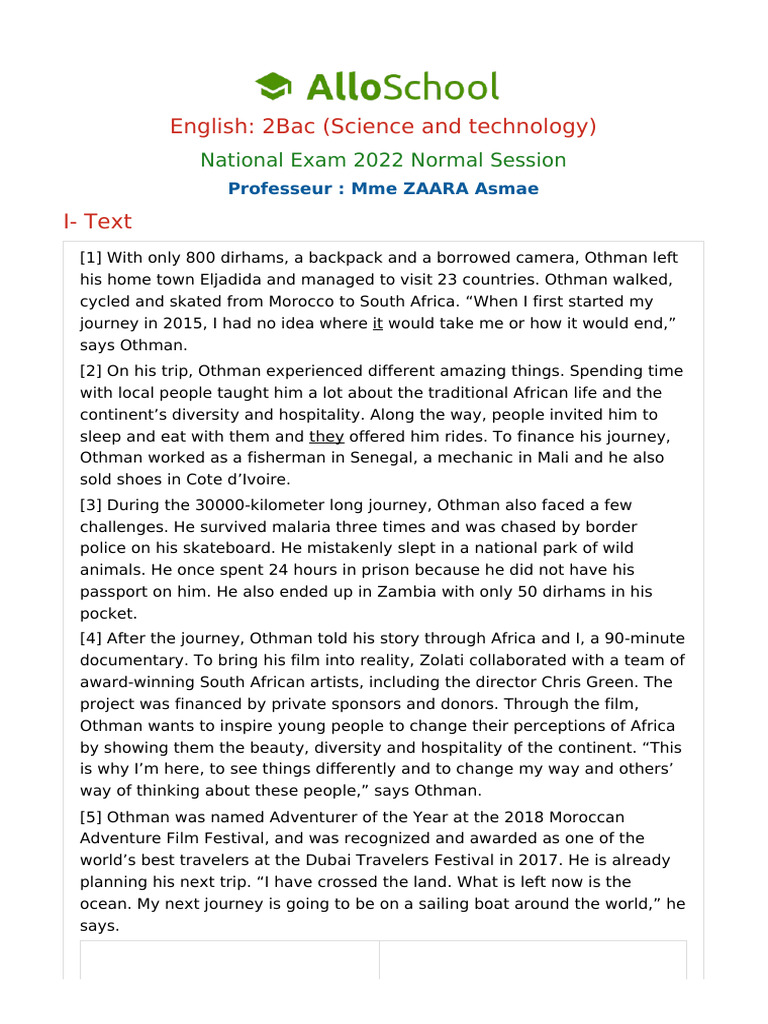 English National Exam 2022 Normal Session Science and Technology 10 | PDF