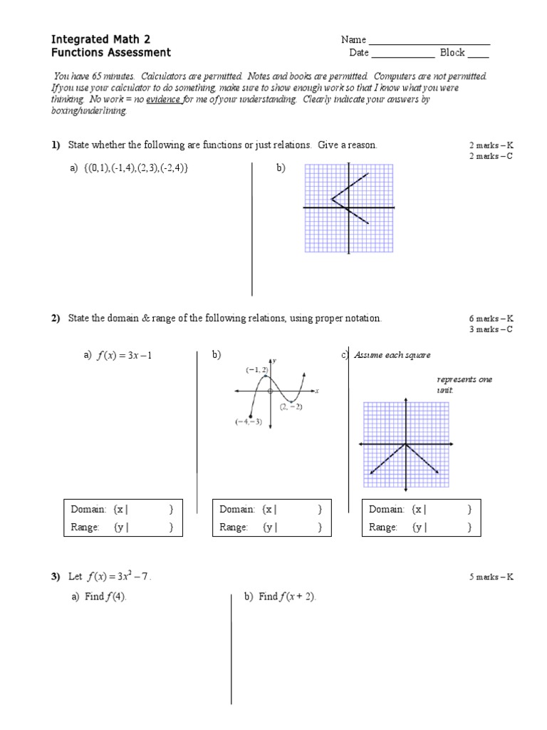 Functions Assessment - Dec 2011 | PDF | Domain Of A Function ...