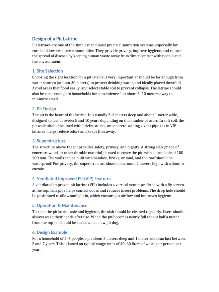 Effective Pit Latrine Design Guide | PDF | Latrine | Environmental ...