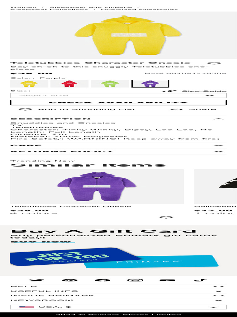 Teletubbies Character Onesie Primark | PDF