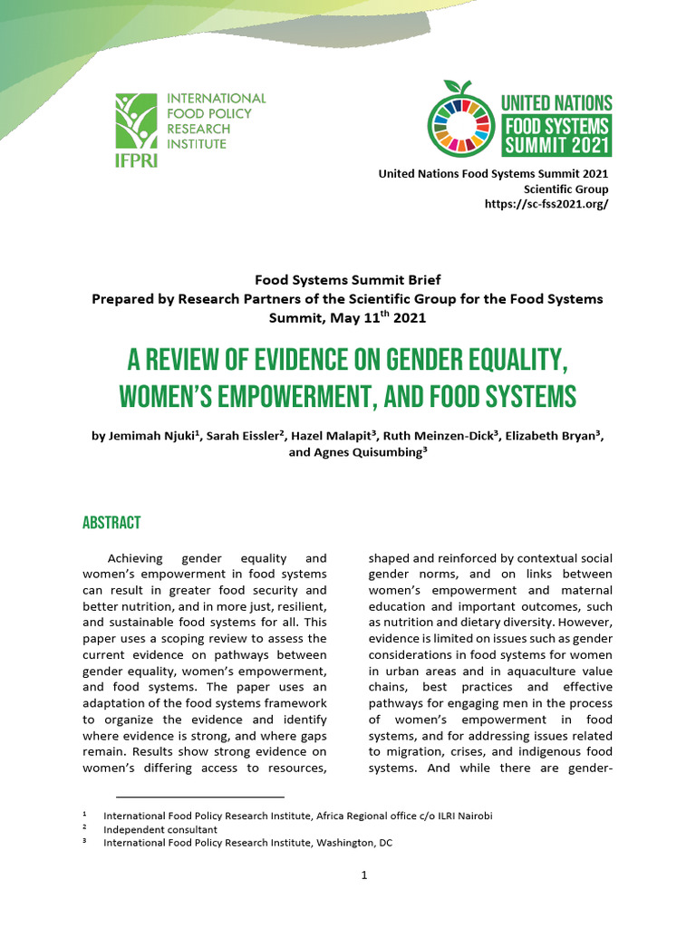 Gender Equality in Food Systems 2021 | PDF | Food Security | Gender