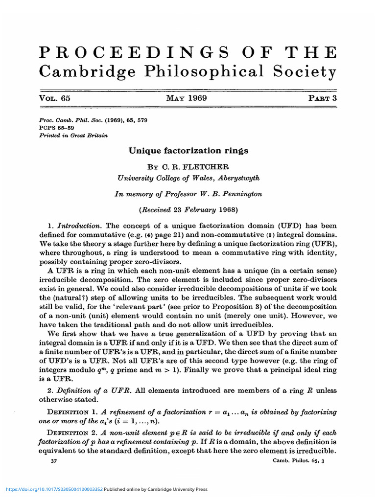 Unique Factorization Rings | PDF | Ring (Mathematics) | Factorization