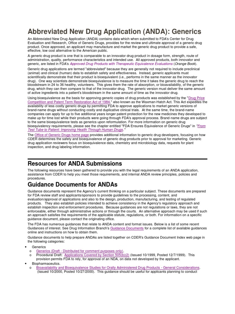 Abbreviated New Drug Application | PDF | Generic Drug | Food And Drug ...