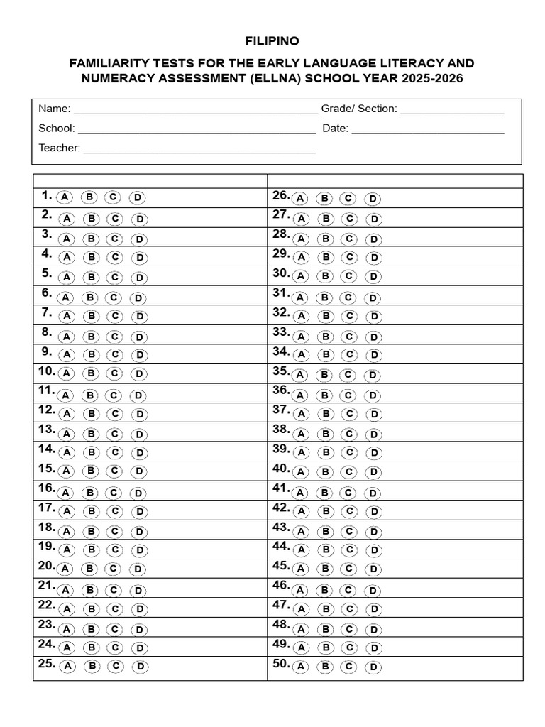 Filipino Answer Sheet Ellna | PDF