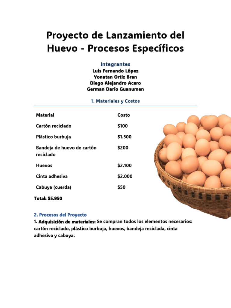 Lanzamiento Huevo Proceso Y Costos Pdf
