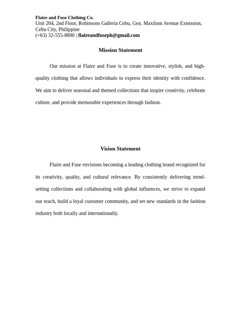 Flaire and Fuse Clothing Co. Overview | PDF