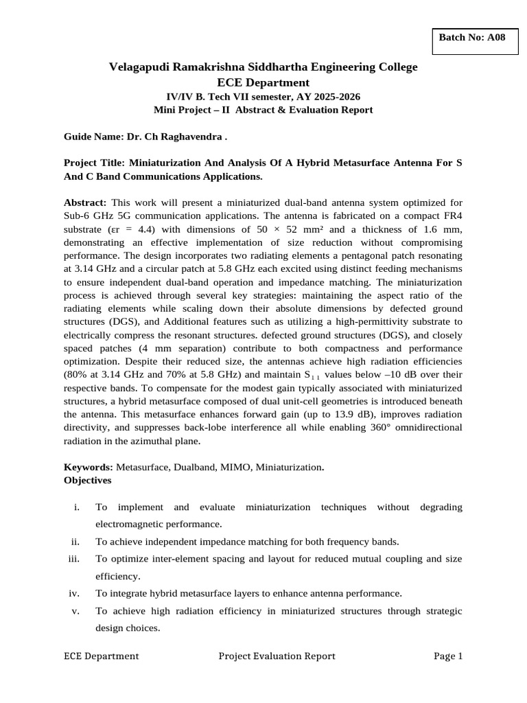 Project Abstract and Evaluation Report (1) A08 | PDF | Antenna (Radio ...