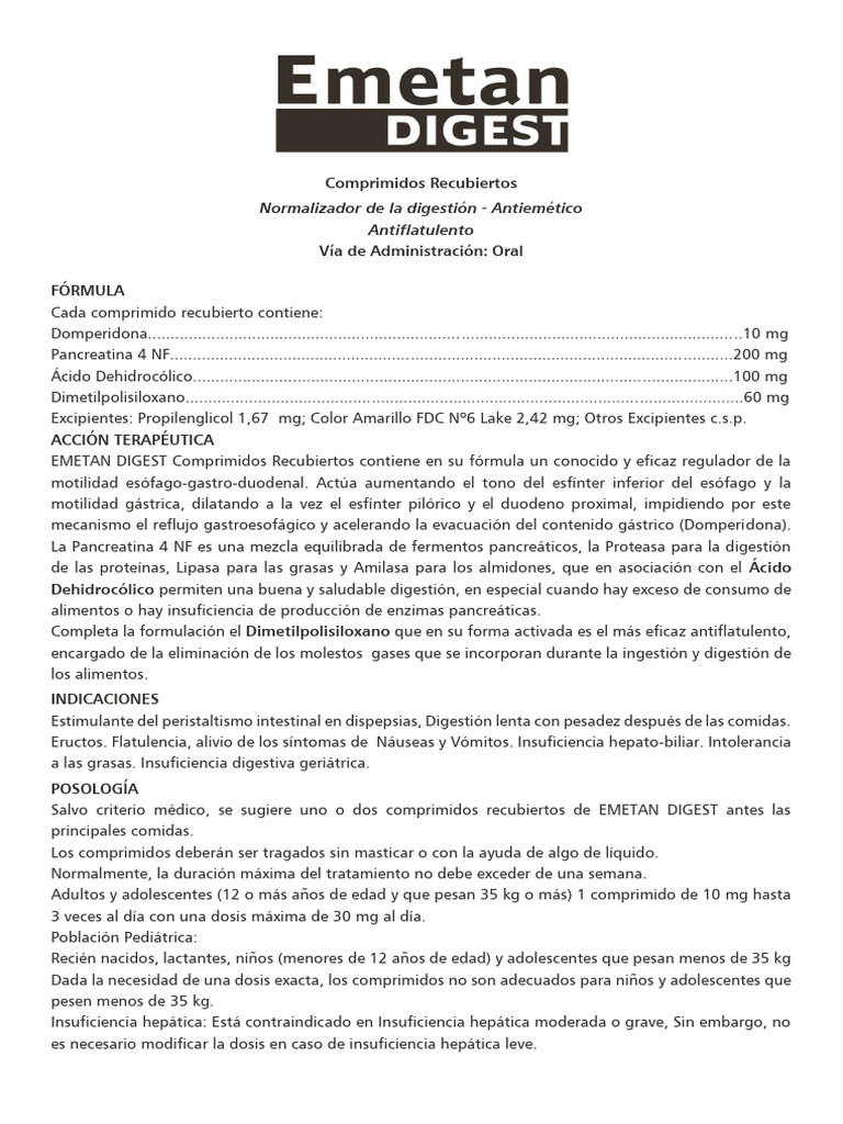 Emetan Digest Prospecto | PDF | Digestión | Amamantamiento