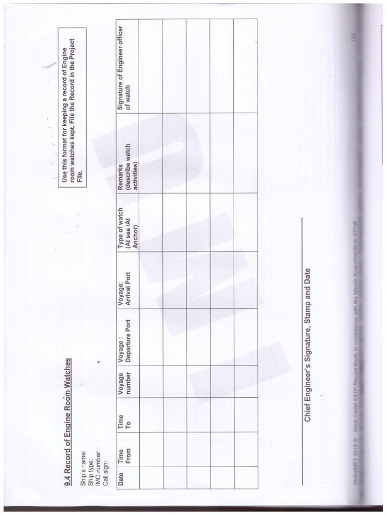 Engine Room Watch Record | PDF