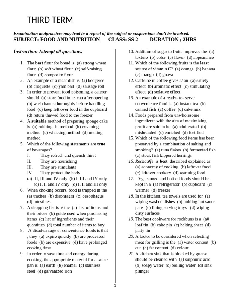 Food and Nutrition Exam Questions | PDF | Cooking | Foods
