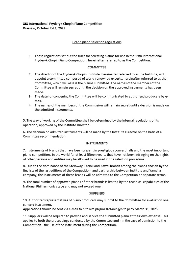 Grand Pianos Selection Regulations | PDF | Piano