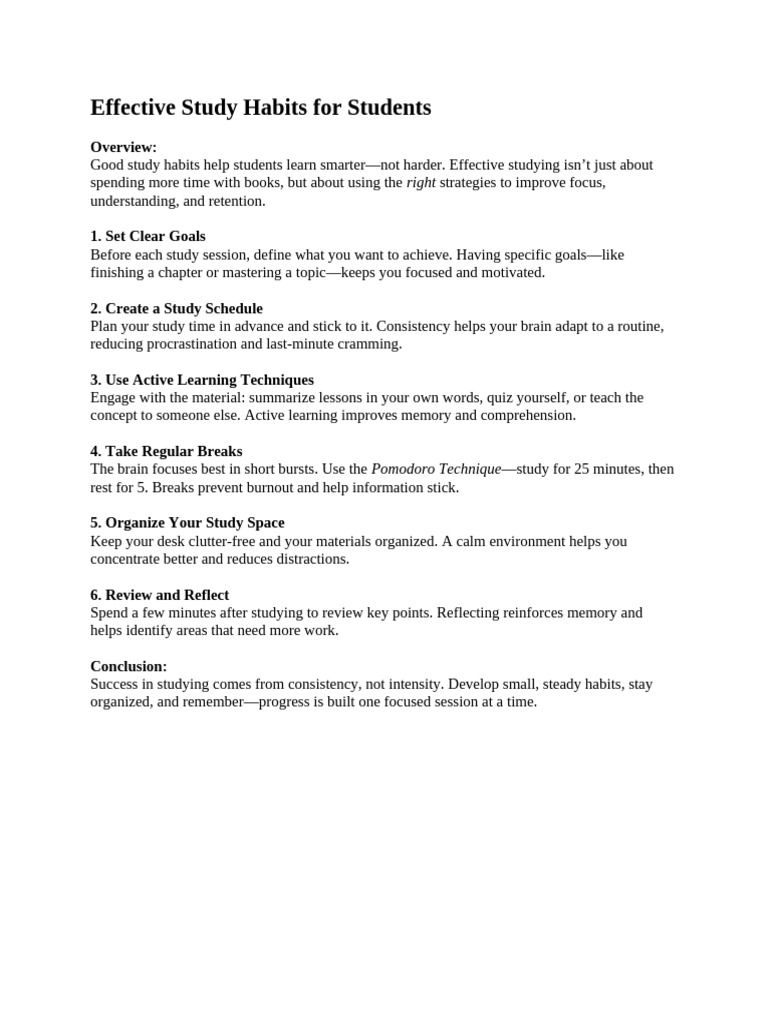 Top Study Habits for Student Success | PDF