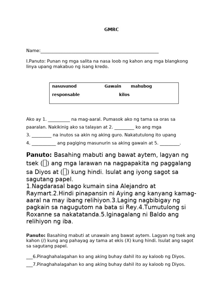 Panuto GMRC q1 w4 | PDF