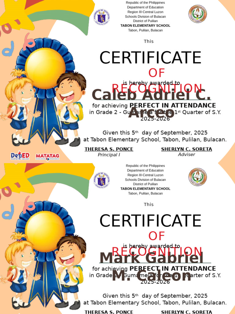 Certificate Honors Attendance 2025 2026 | PDF | Philippines