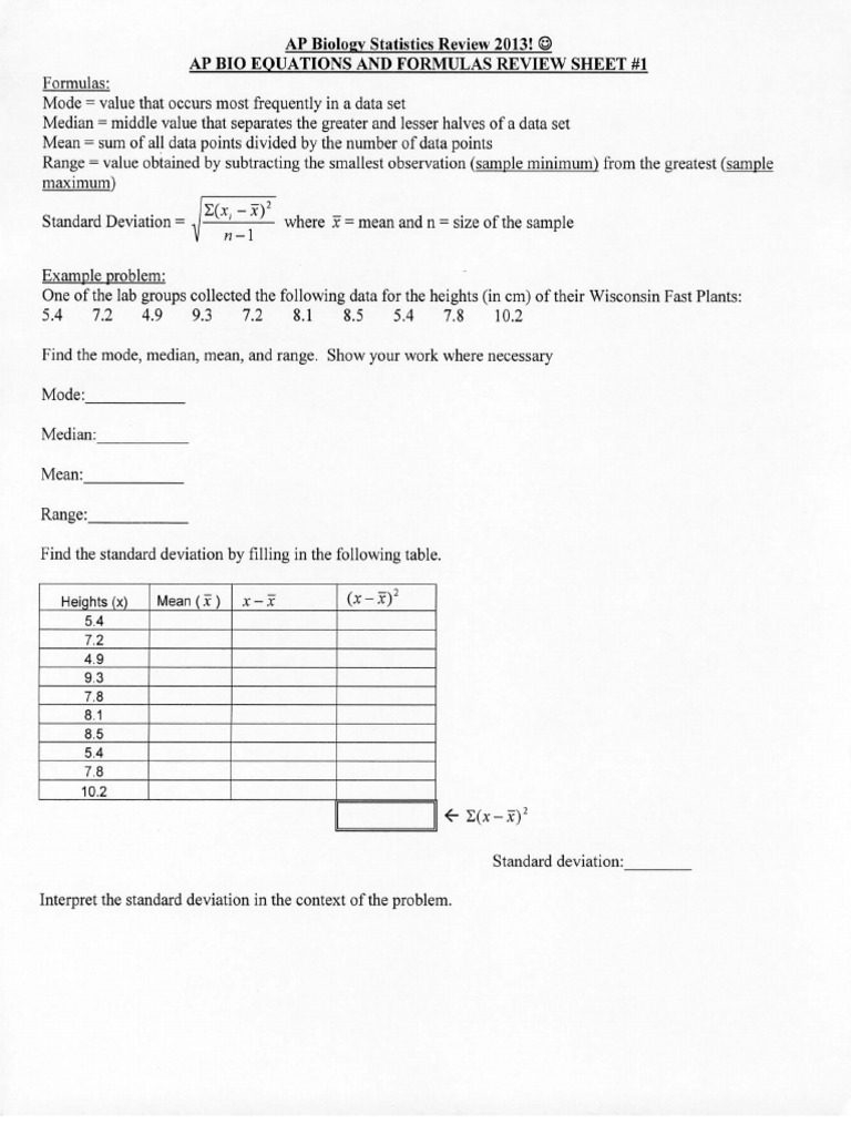 AP Bio Equations and Formula Review | PDF