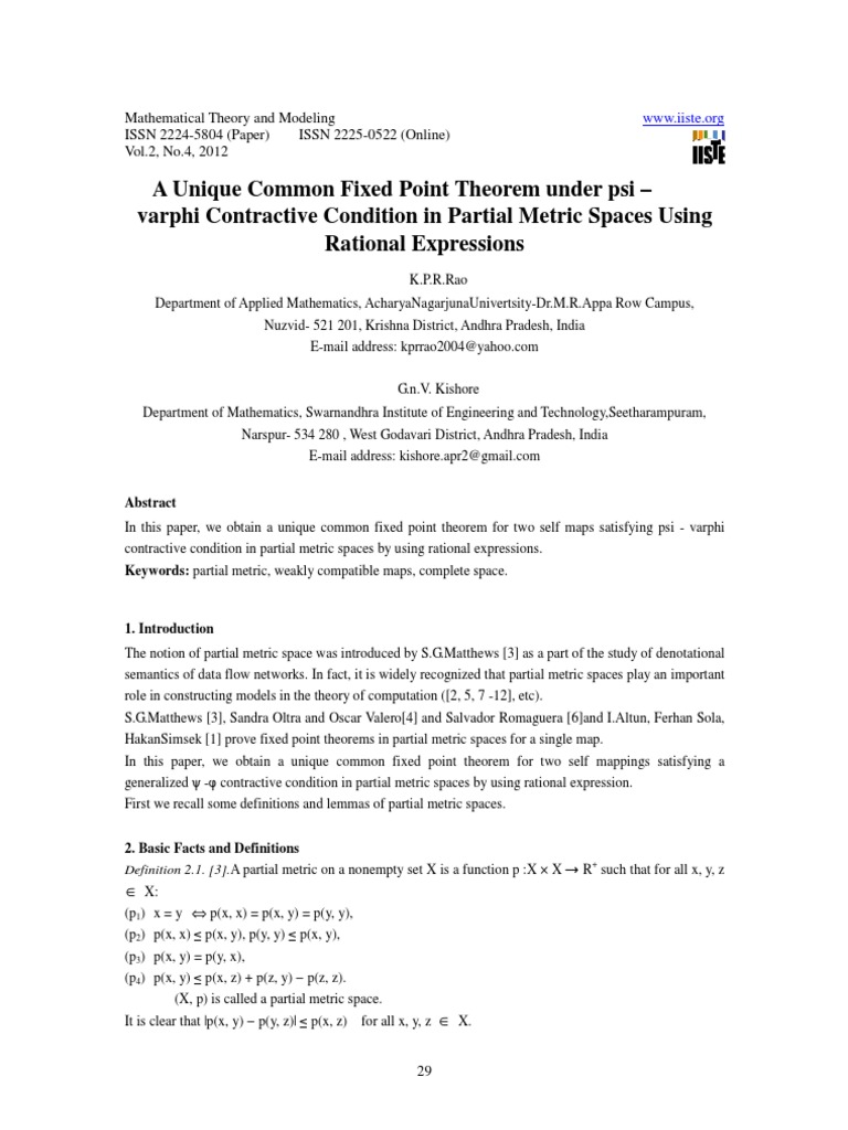 (29-35) A Unique Common Fixed Point Theorem Under Psi Varphi Contractive Condition in Partial ...